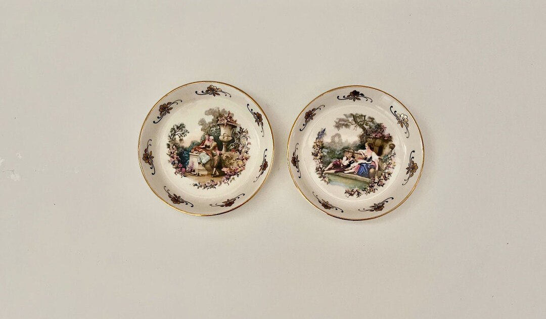 Set of 2 Vintage Romance Design Ceramic Trinket Dishes Rococo Art ...