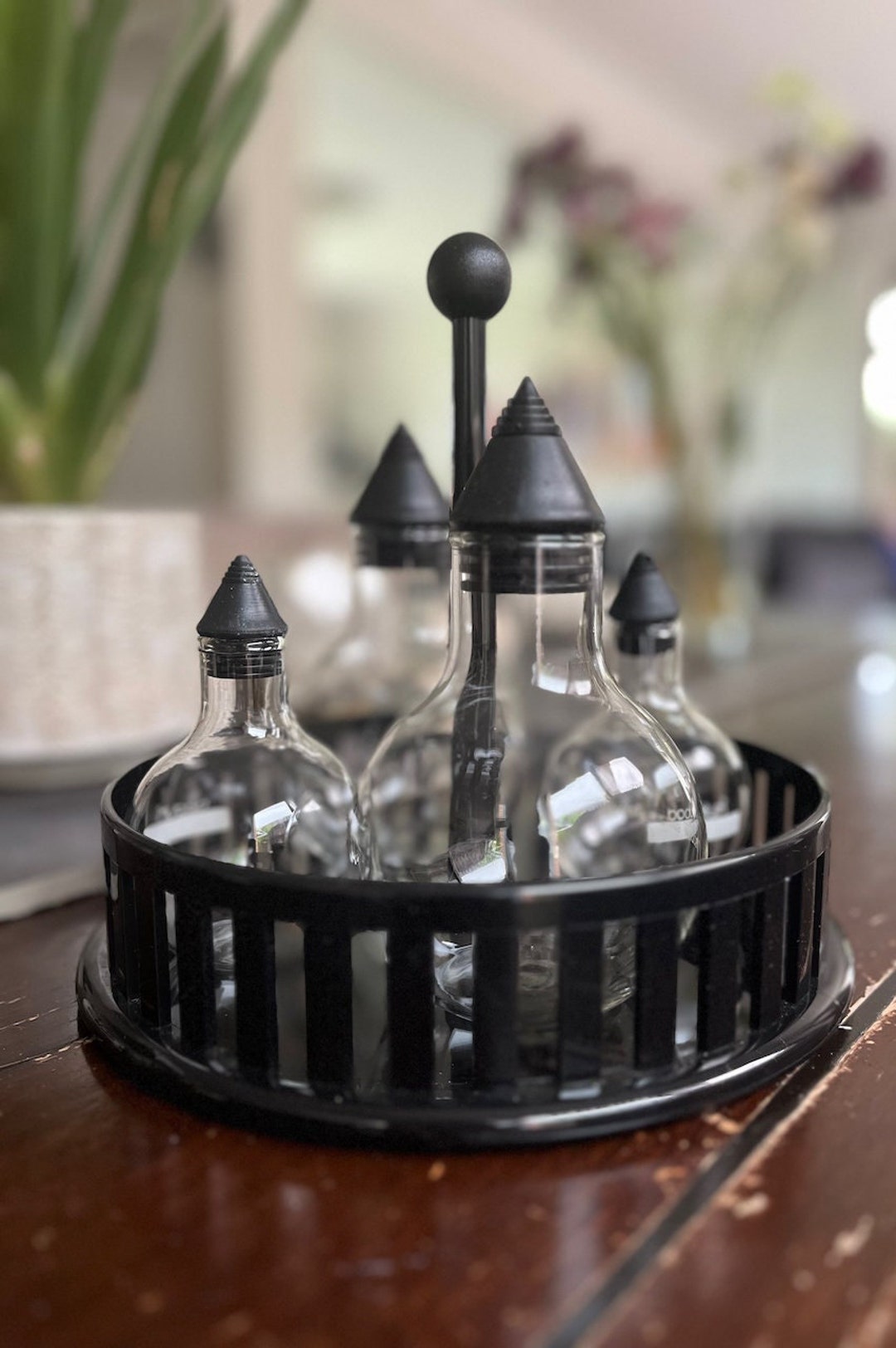 Retro Vintage Condiment Set, Salt, Pepper, Oil and Vinegar on Tray ...