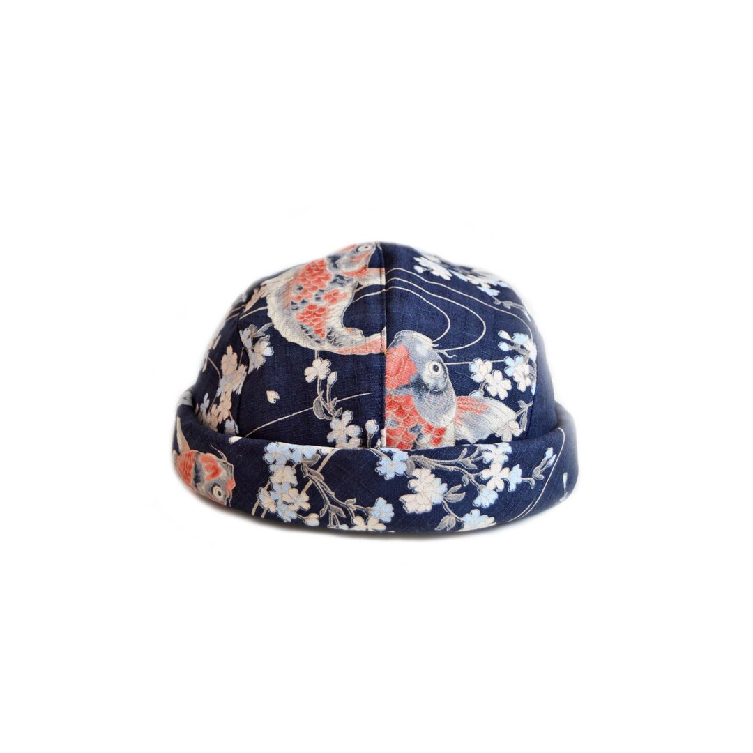 Blue 4 Panel Style, Koi Fish Sakura Flower Docker Cap, Adjustable Fit ...