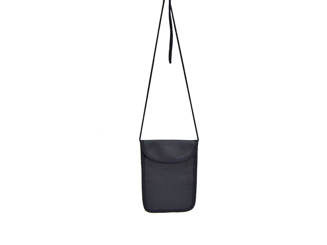 Black Leather Chest Pouch Bag - Neck Pouch - Small Cross Body Bag ...