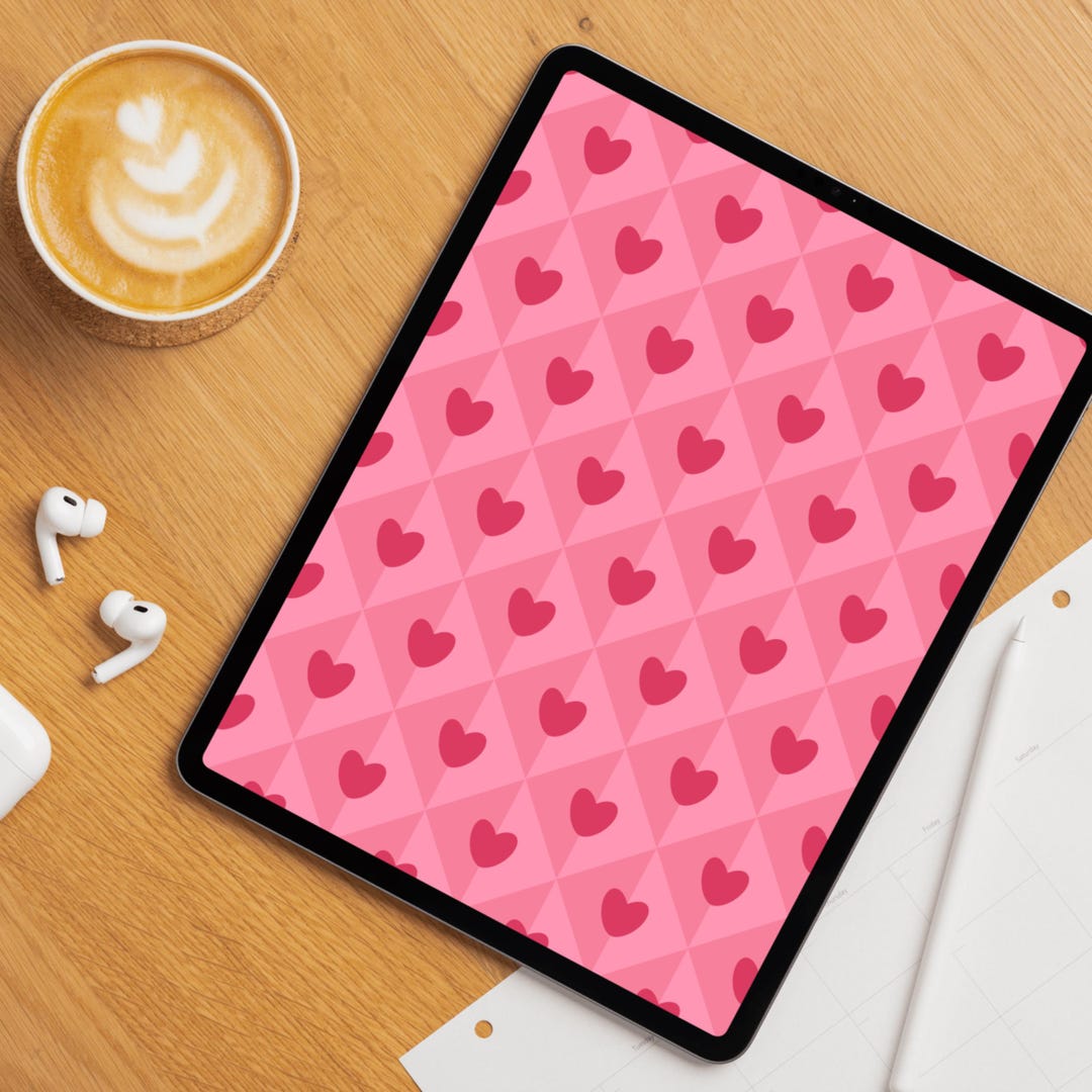 Pink Heart Pattern Tablet Wallpaper • Cute Geometric Aesthetic ...