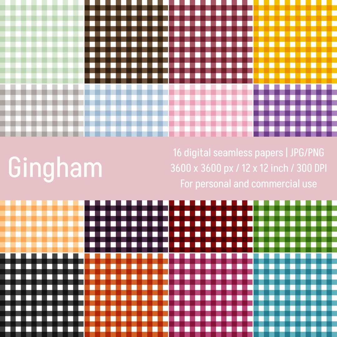 Gingham Digital Paper, 16 Seamless Repeat Pattern, Backgrounds ...