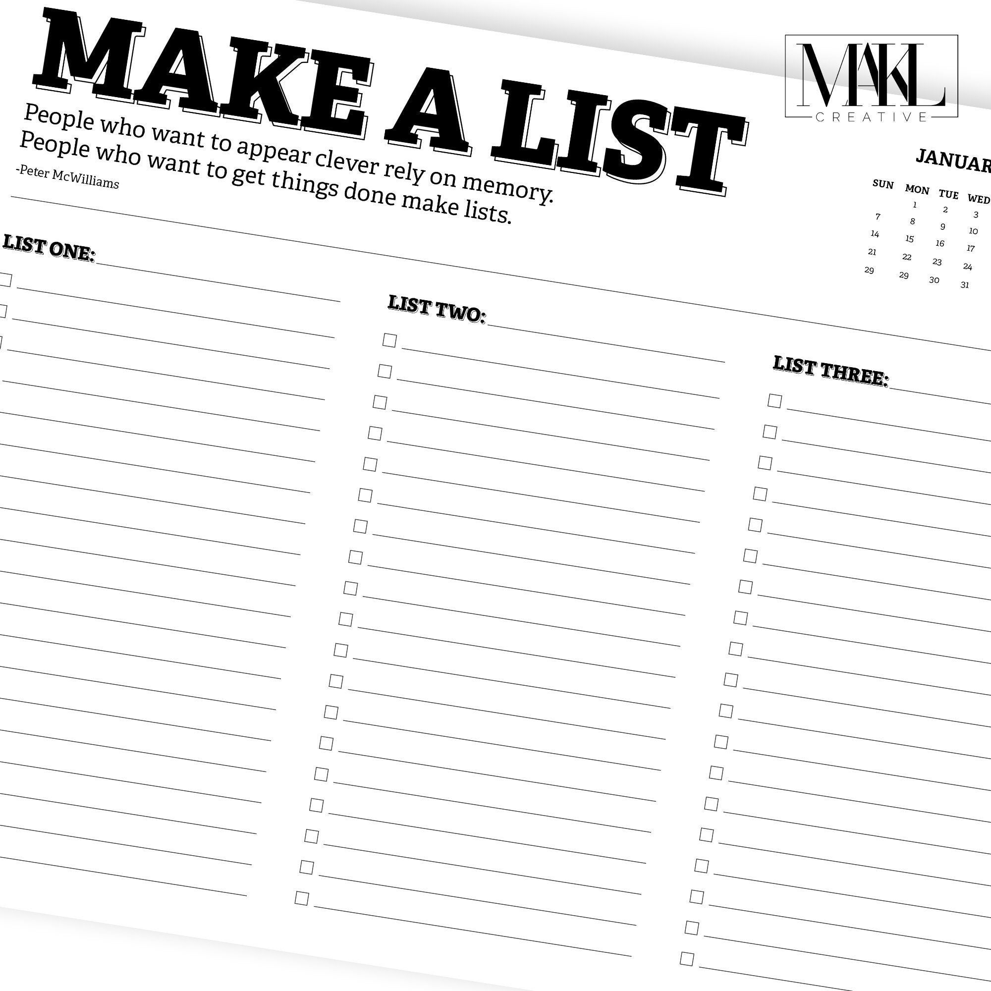 Multiple List Organizer Printable PDF Download to Do List Monthly ...