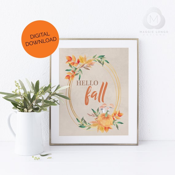 Hello Fall Printable Wall Art Digital Download Print | Etsy