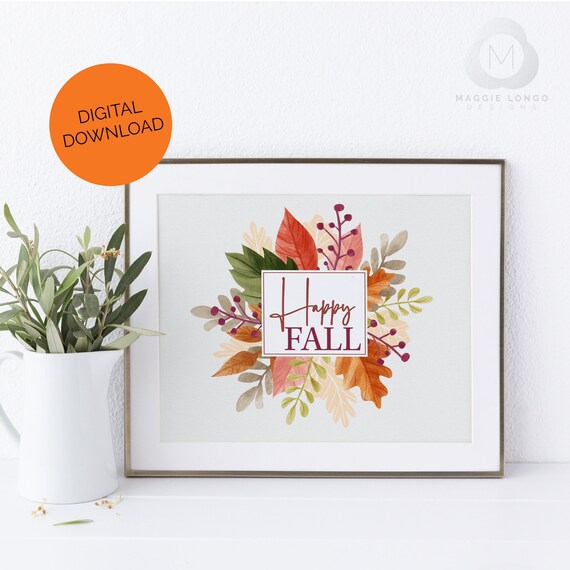 Happy Fall Printable Wall Art Digital Download Print | Etsy