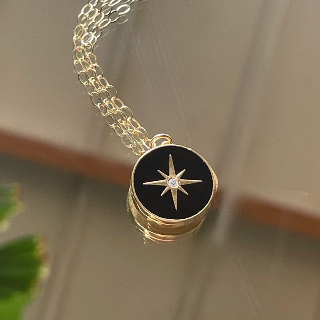 North Star Locket Diamond Star Locket Gold Photo Locket - Etsy