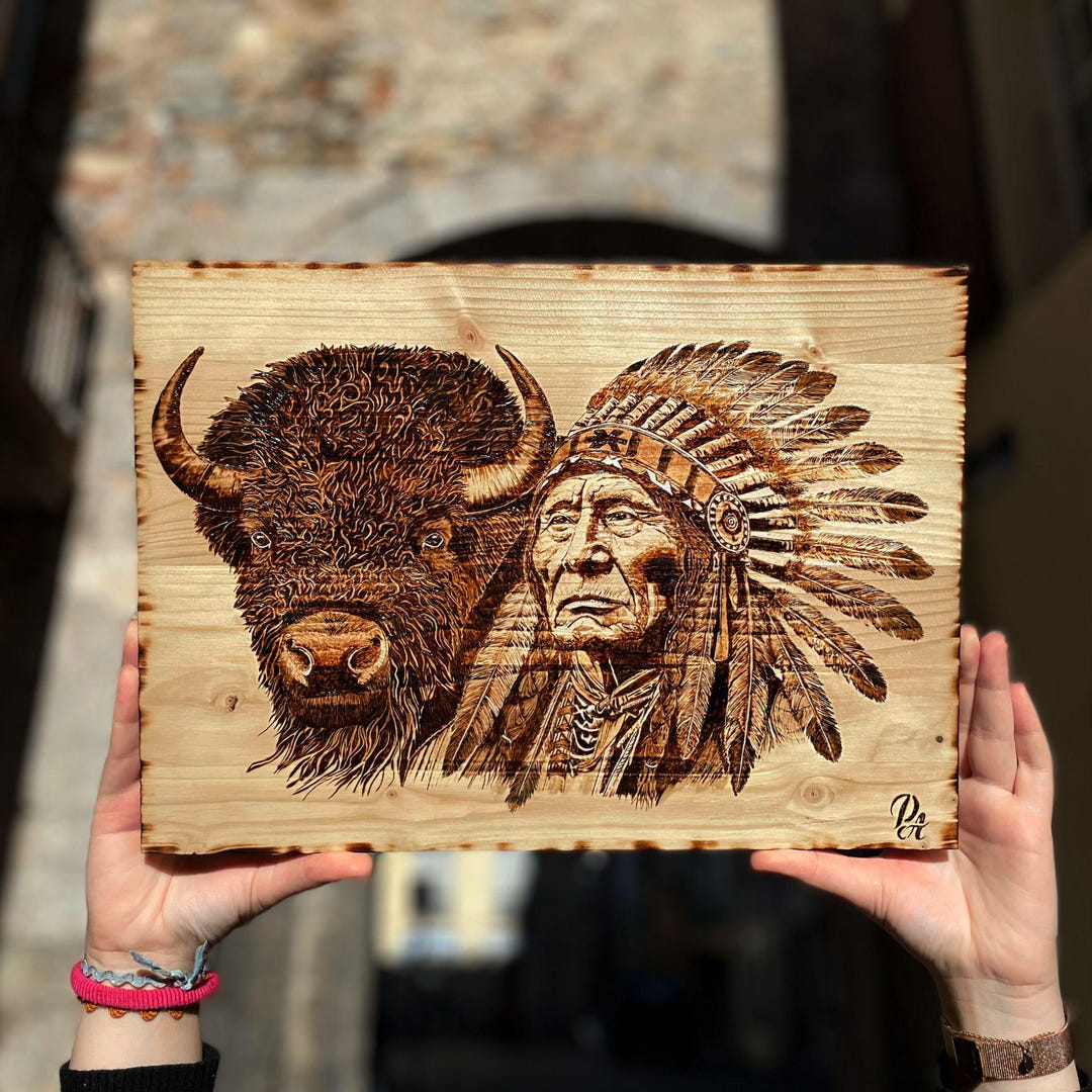 Pyrography Native American Bison native - Etsy
