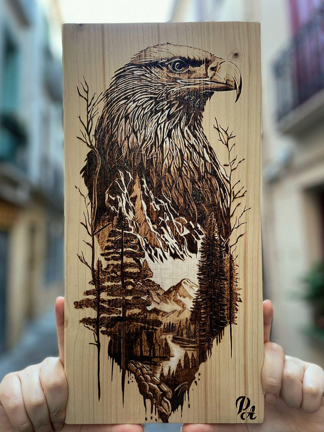 Painting. Pyrography. Art on Wood. spirit of the Peaks Eagle. Mountain ...