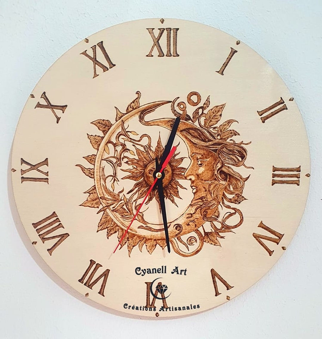 Moon Sun Pyrography Clock - Etsy