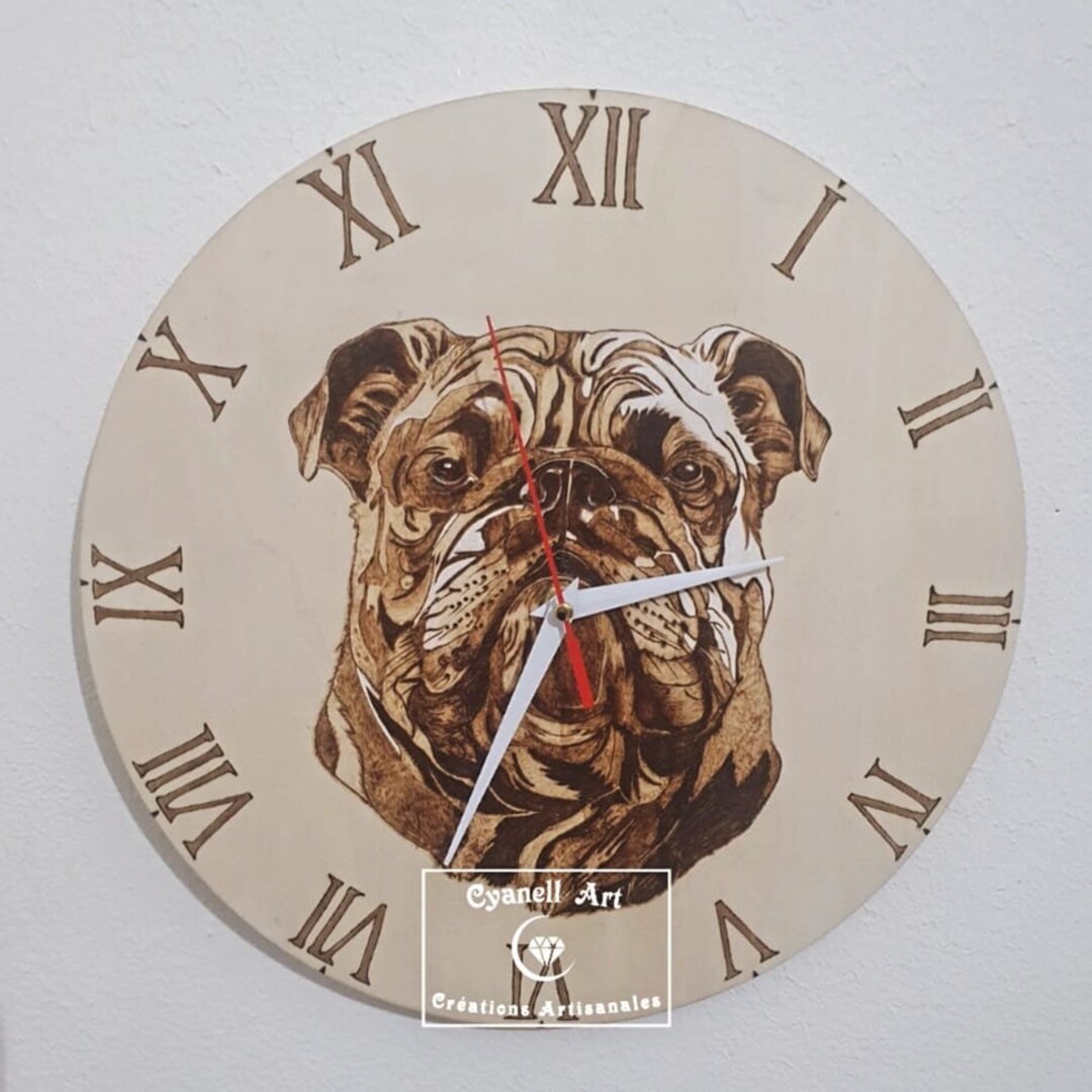 English Bulldog Pyrography Clock - Etsy