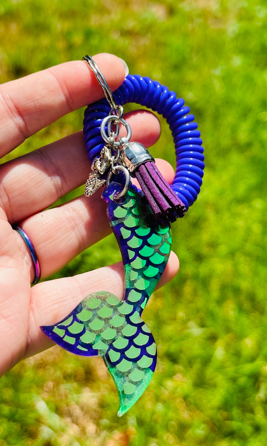 Mermaid Keychain, Mermaid Tail Keychain, Alcohol Ink Keychain, Handmade ...