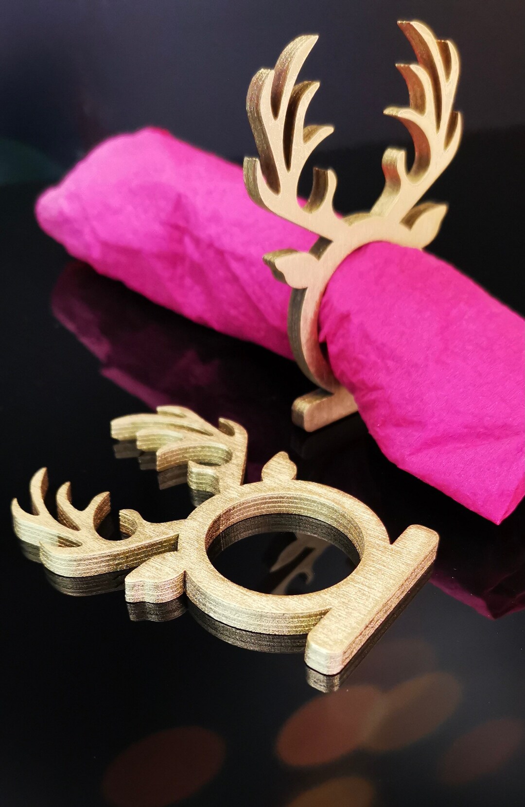 Christmas Napkin Rings Reindeer Decor Gold Napkin Ring Wooden Napkin ...