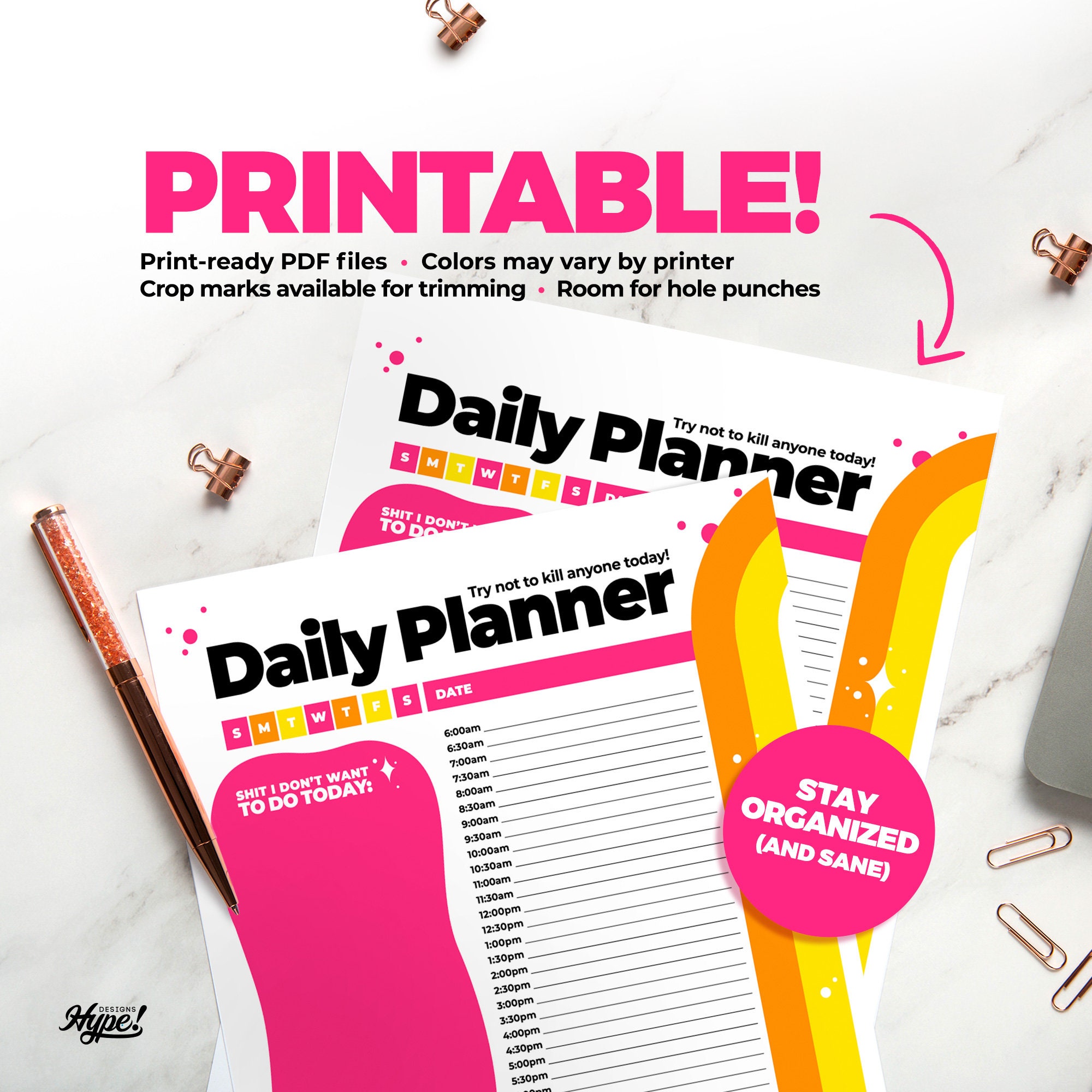Colorful Daily Planner Printable and Fillable Simple Undated Daily ...