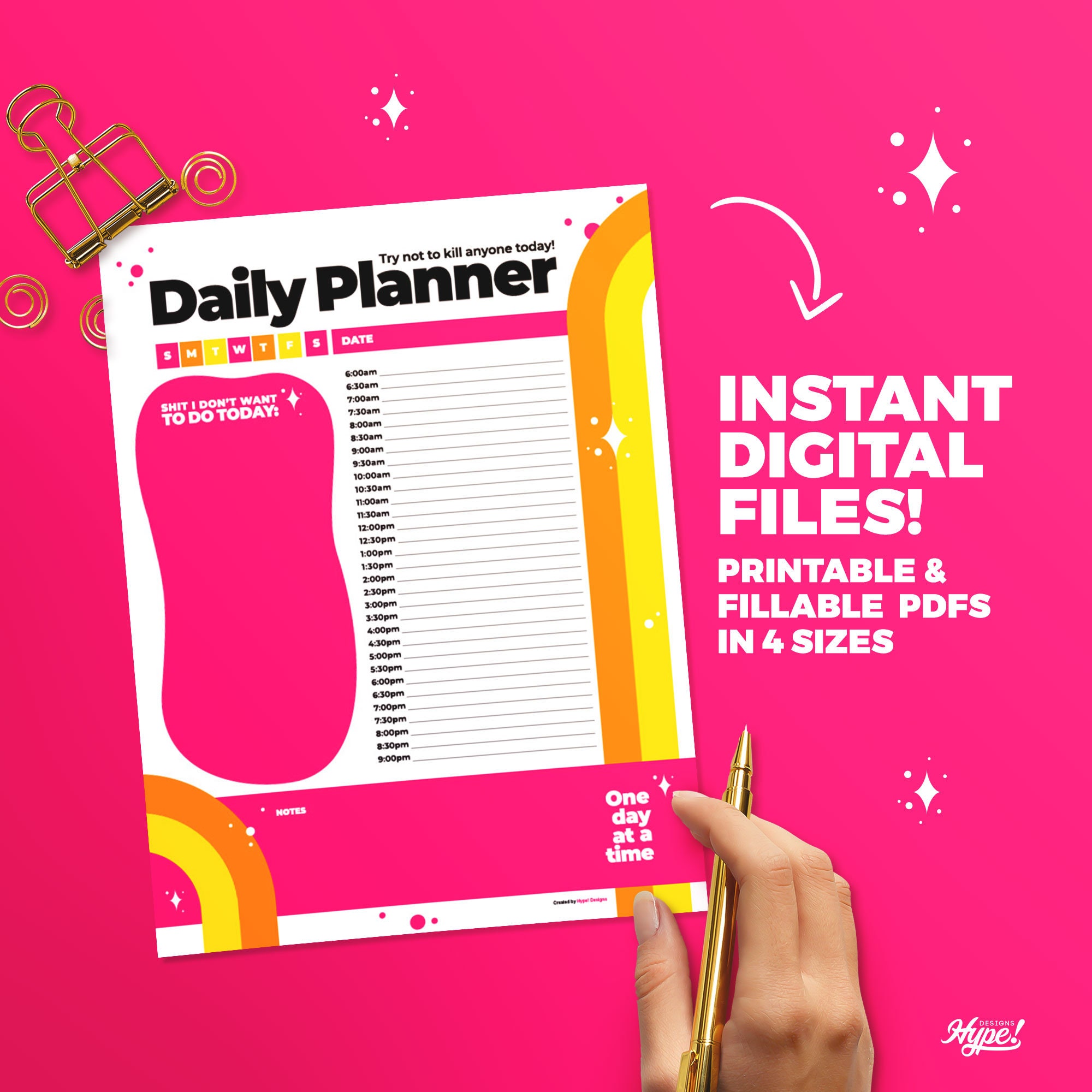 Colorful Daily Planner Printable and Fillable Simple Undated Daily ...