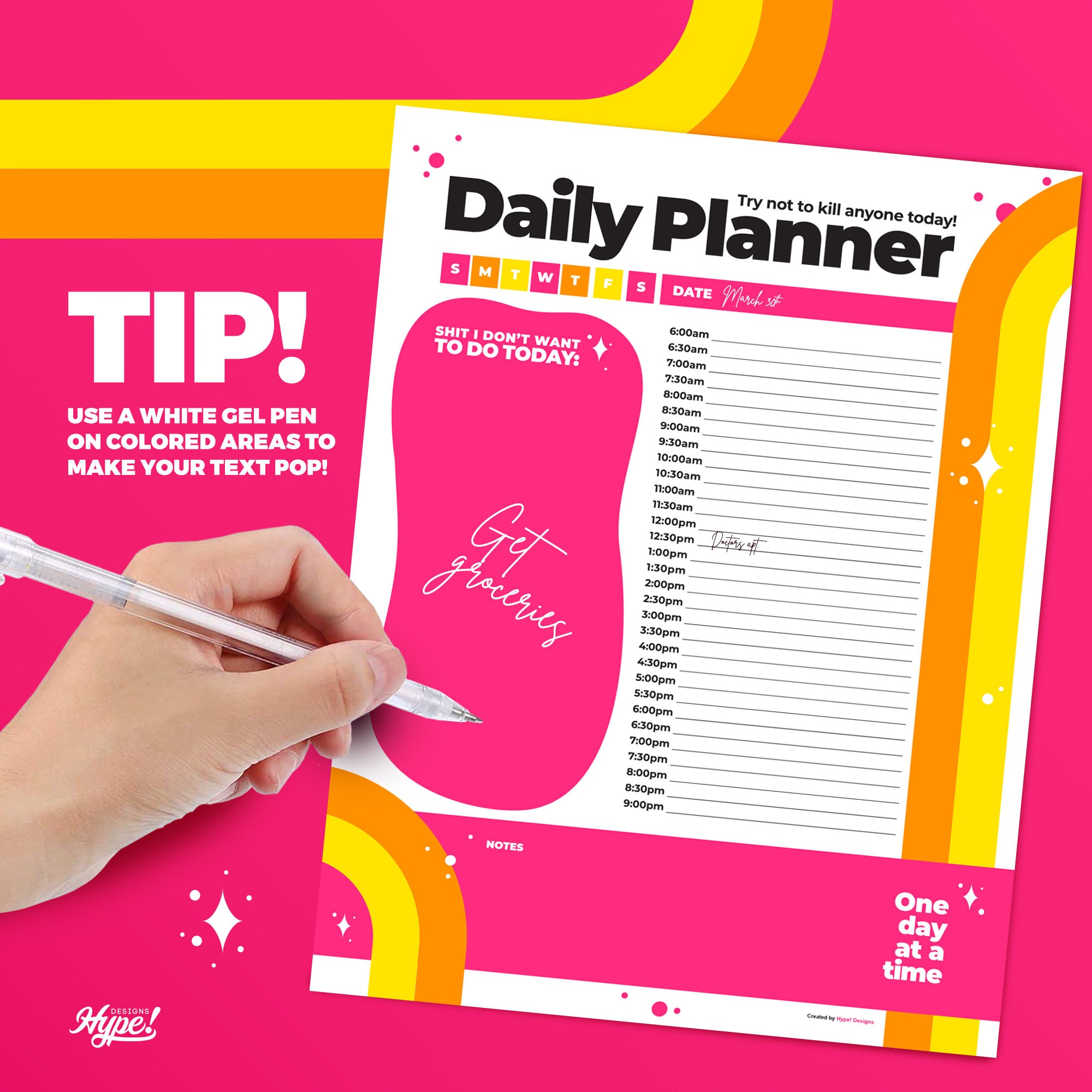 Colorful Daily Planner Printable and Fillable Simple Undated Daily ...