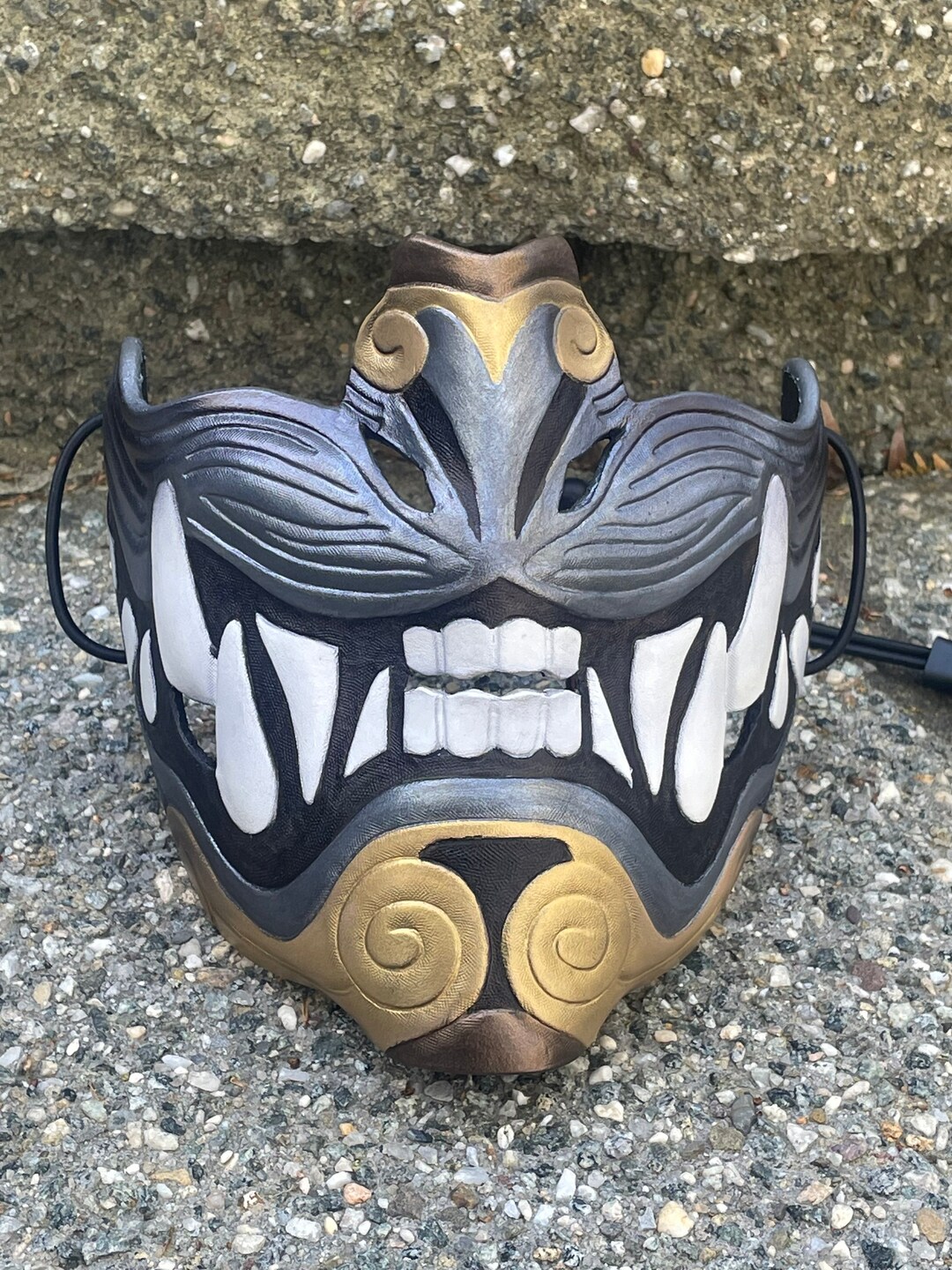 Leather Oni Mask Pewter and Gold - Etsy