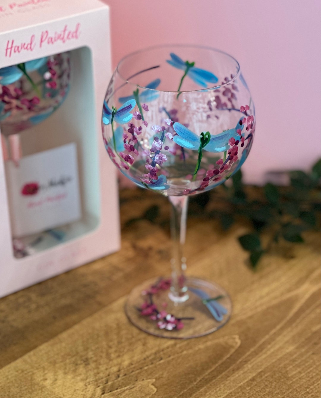 Dragonfly & Flower Large Hand Painted Gift Boxed Gin Glass - Etsy UK