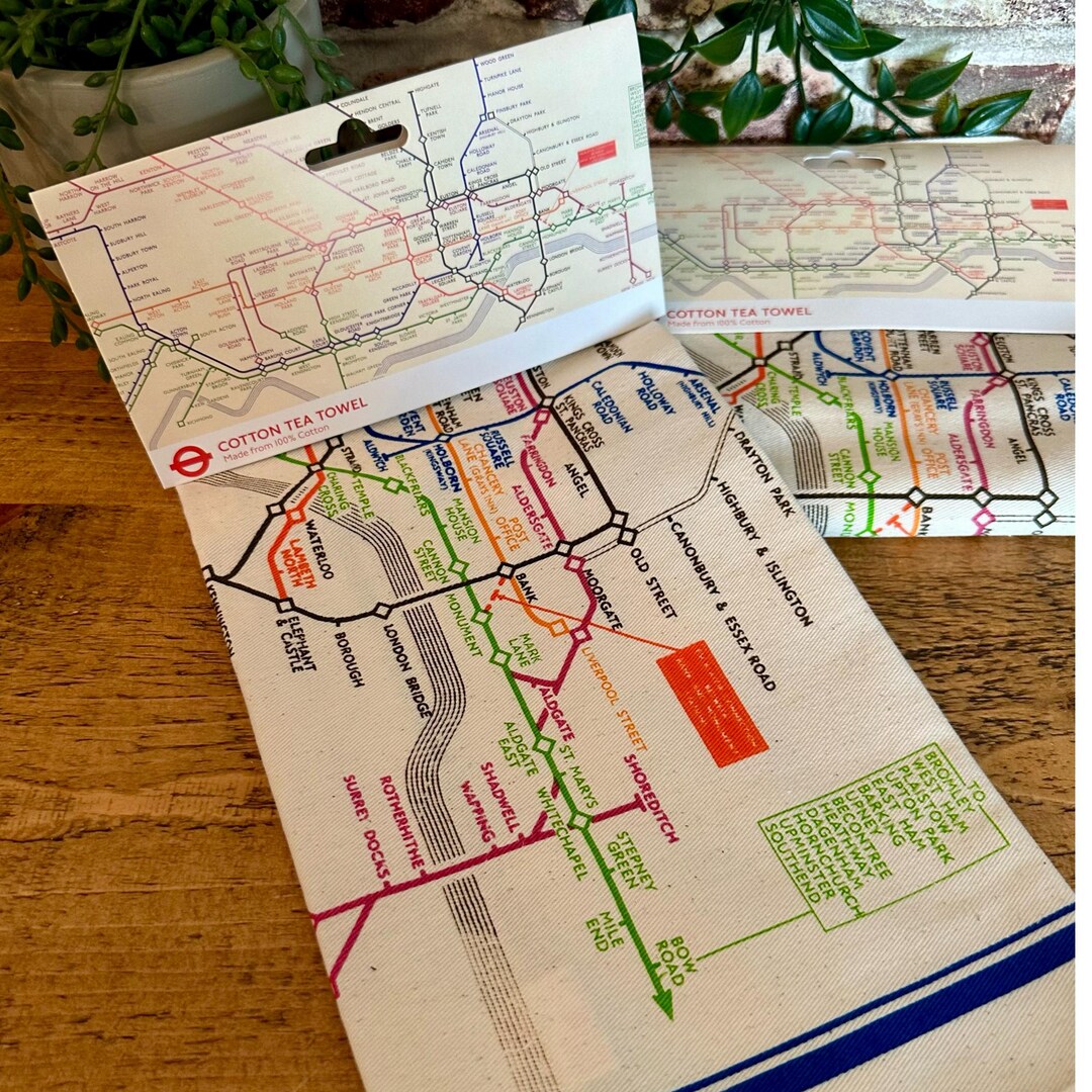 TFL London Underground Tube Map Retro Style Cotton Tea Towel( Matching ...