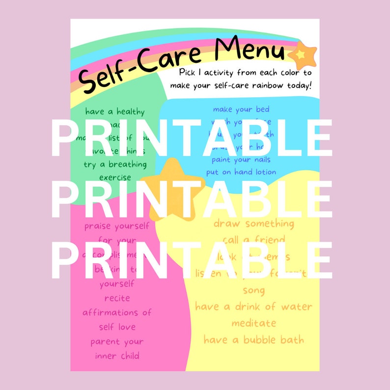 Self-care Menu Printable Poster PDF + PNG Files - Etsy