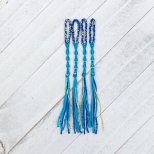 Small YHVH Tzitzits, 6 Sparkly Gold and Turquoise Tzitzits With Blue ...
