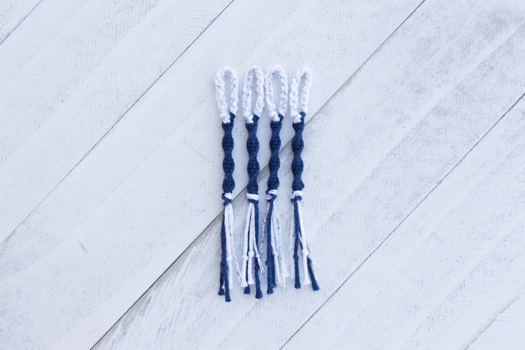 FOG Tiny Tzitzits, 3" Mini Handmade Tzitziyot, White, Dark Blue, Silver ...