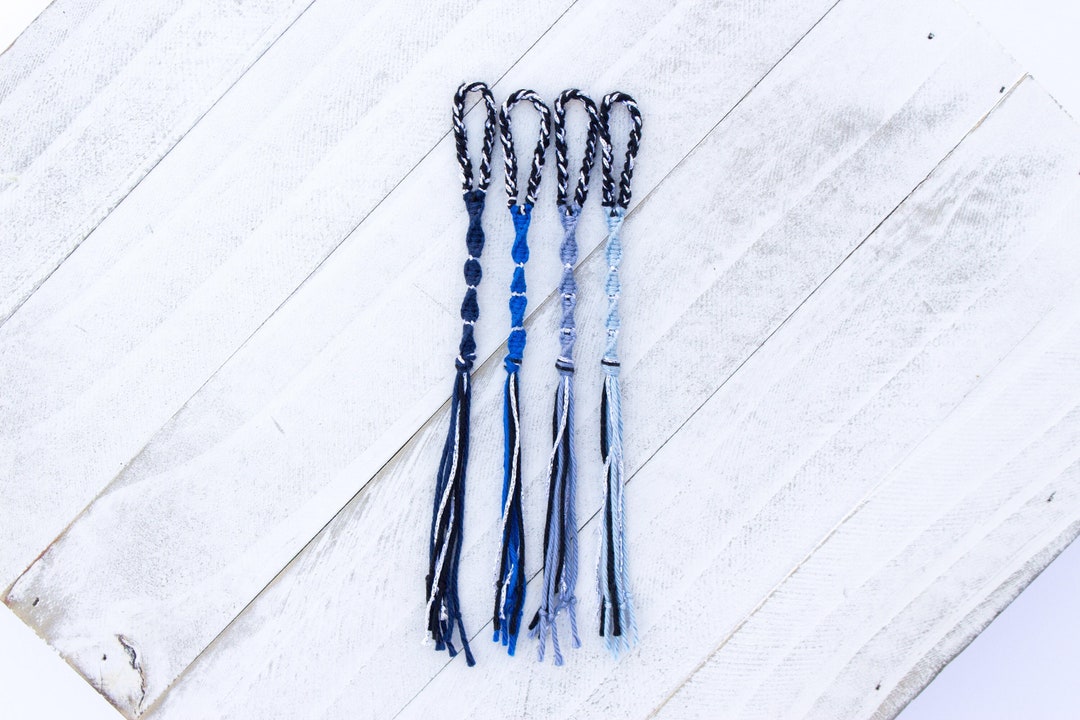 MOONLIGHT Tzitzits, 6 Sparkly Silver and Black Tzitzits With Blue, Yod ...