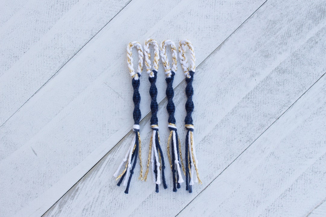 DAYBREAK Tiny Tzitzits, 3 Mini Handmade Tzitziyot, White, Dark Blue ...