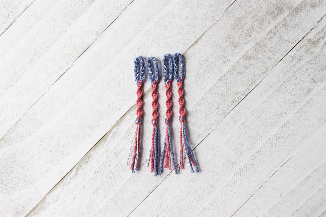 Tiny Tzitzits, 3 Mini Handmade Tzitziyot, Pink, Medium Blue and Silver ...