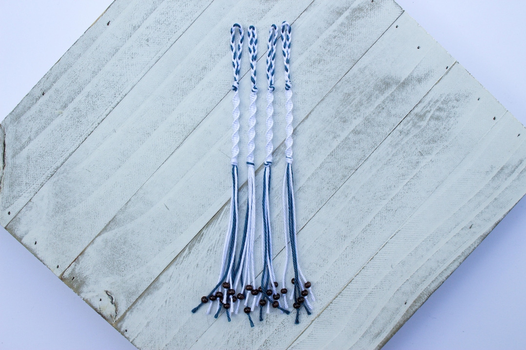 Small 6.5" White and Blue DNA Tzitzits With Braided Loops, Durable ...