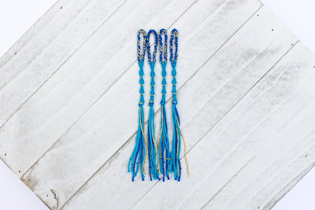 Small YHVH Tzitzits, 6 Sparkly Gold and Turquoise Tzitzits With Blue ...