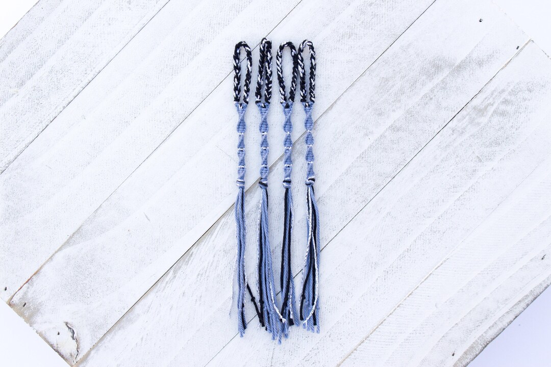MOONLIGHT Tzitzits, 6" Sparkly Silver and Black Tzitzits With Blue, Yod ...
