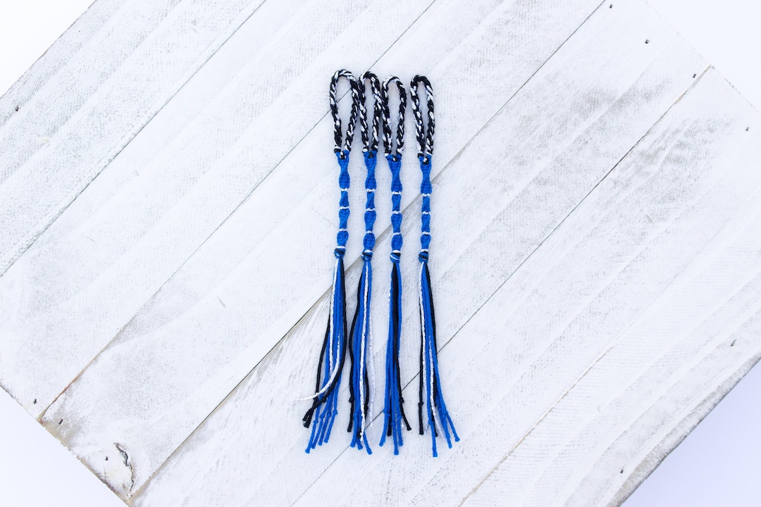 MOONLIGHT Tzitzits, 6" Sparkly Silver and Black Tzitzits With Blue, Yod ...