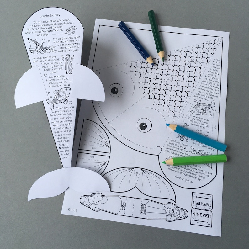 Jonah and the Big Fish Activity Craft Page With Colouring Page and Word ...
