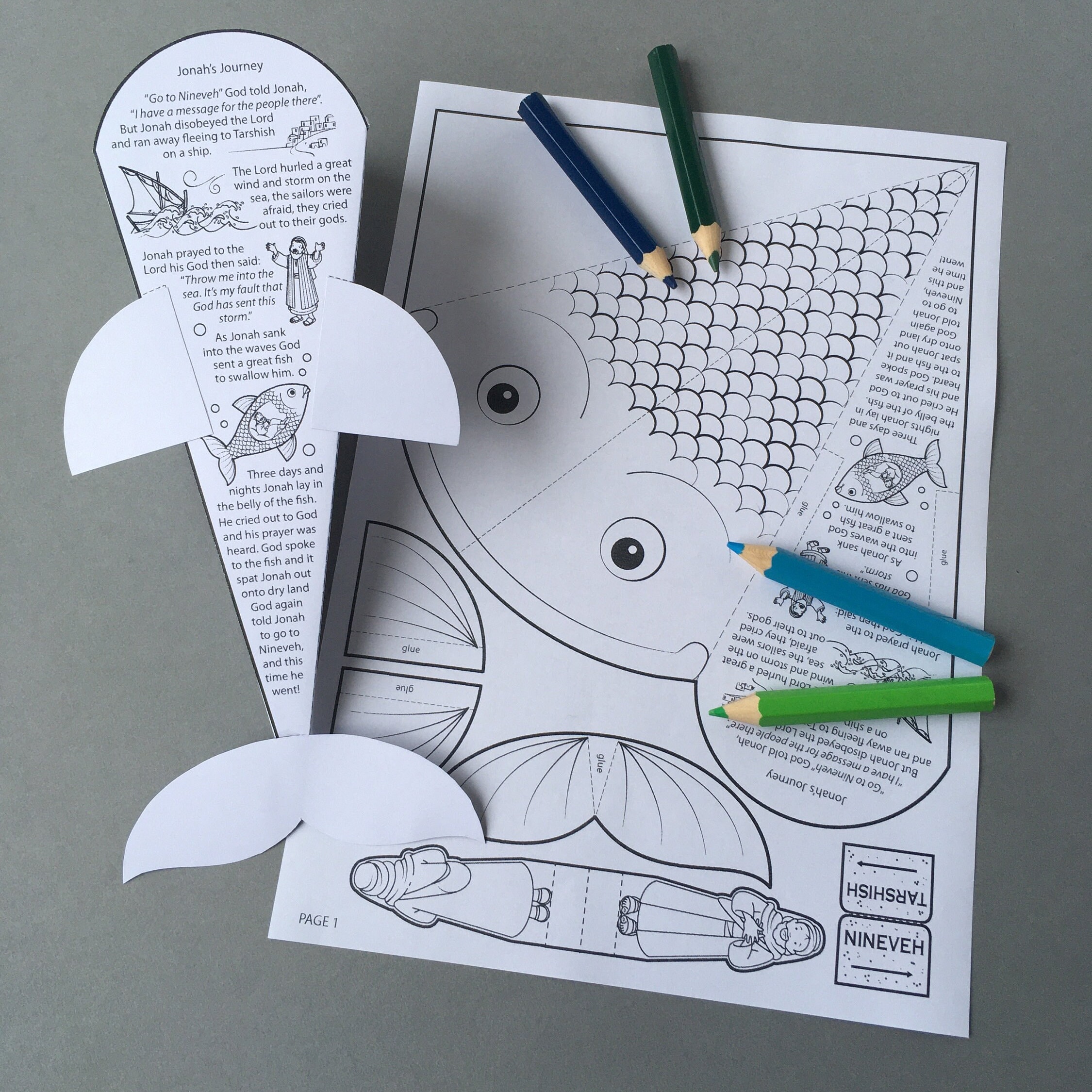 Jonah and the Big Fish Activity Craft Page With Colouring Page and Word ...