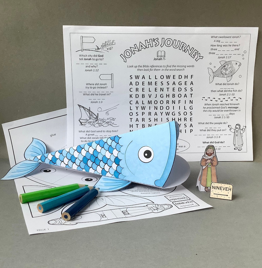 Jonah and the Big Fish Activity Craft Page With Colouring Page and Word ...
