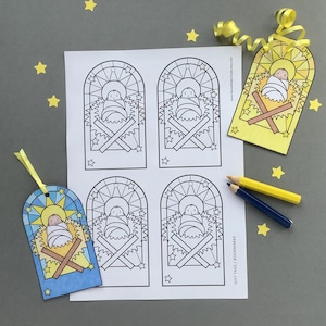 Nativity Christmas Card With Gift Tags or Bookmarks in Black and White ...