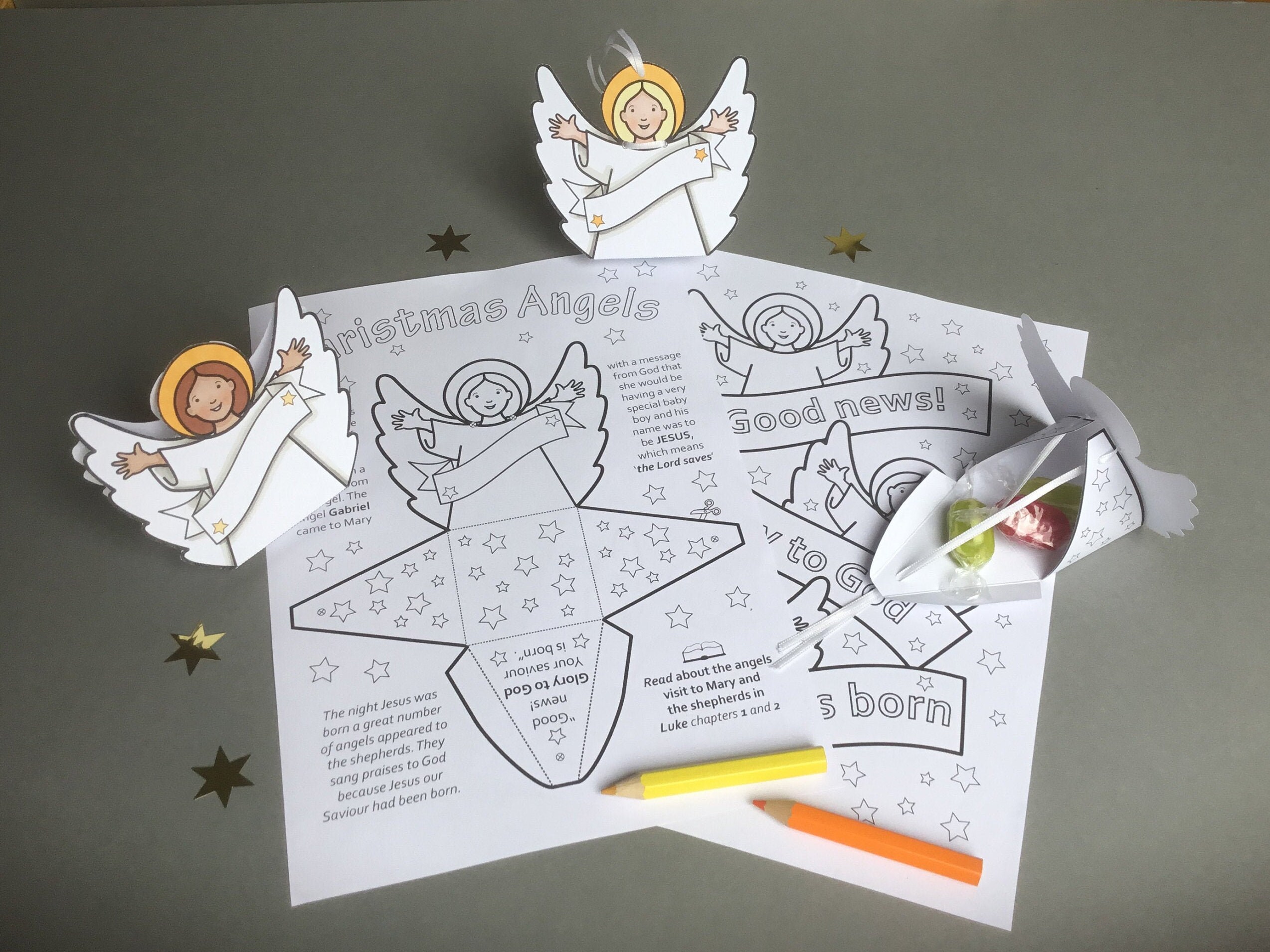 Christmas Angel Box Decorations with colouring page | Etsy