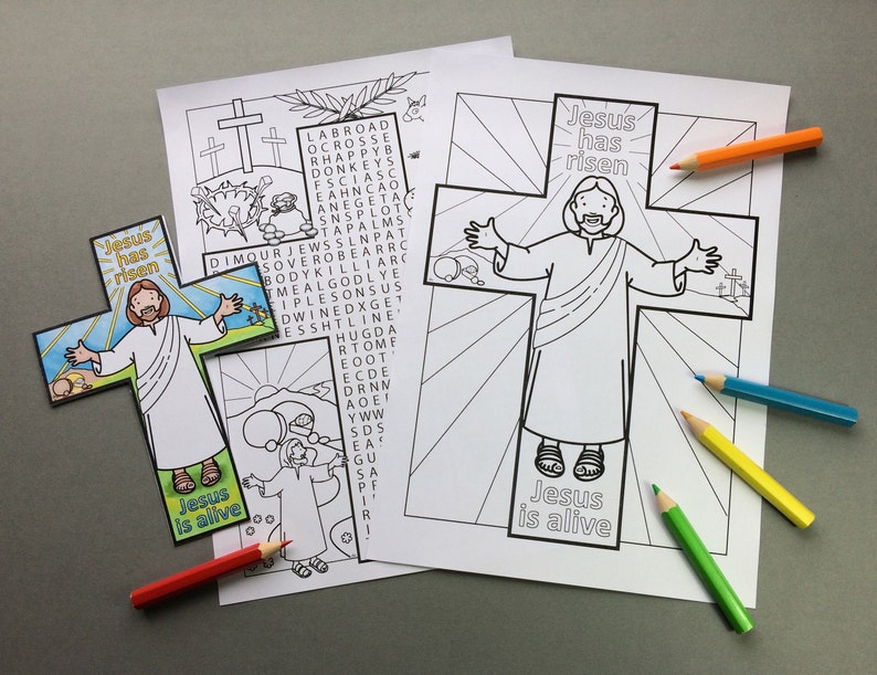 Easter Cross Mobile or Bookmark With Colouring Page and Word Search in ...