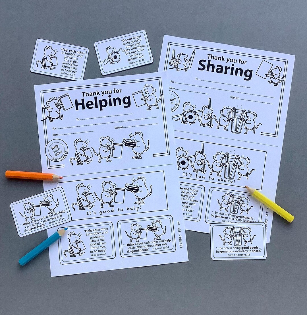 Helping and Sharing Sunday School Award Certificates With Bookmarks and ...