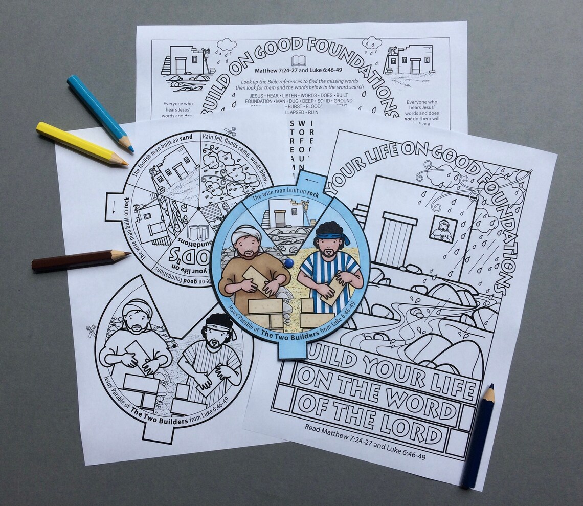 The Wise and Foolish Builders Story Wheel With Colouring - Etsy