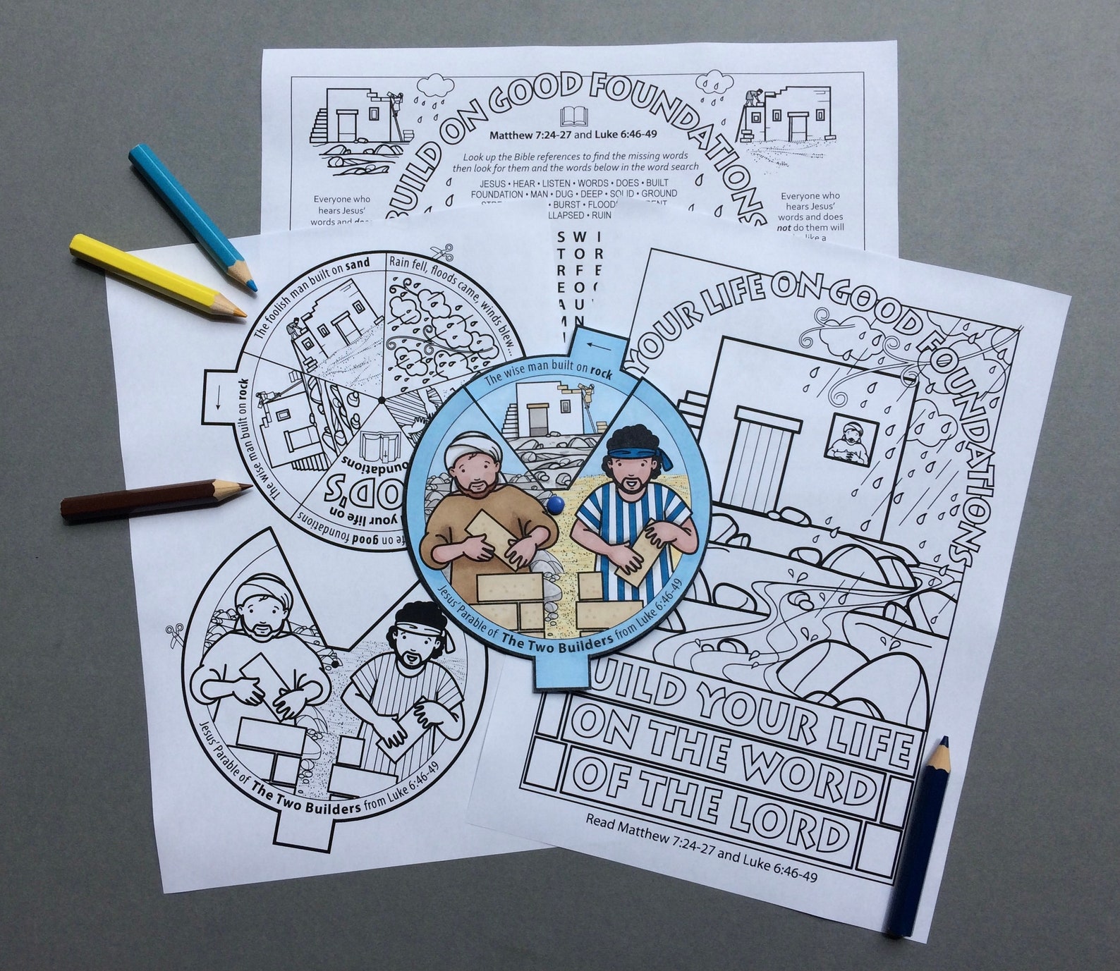The Wise and Foolish Builders Story Wheel With Colouring - Etsy