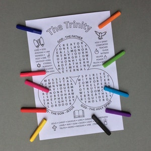 The Holy Trinity Activity Colouring Pages and Word Search. - Etsy