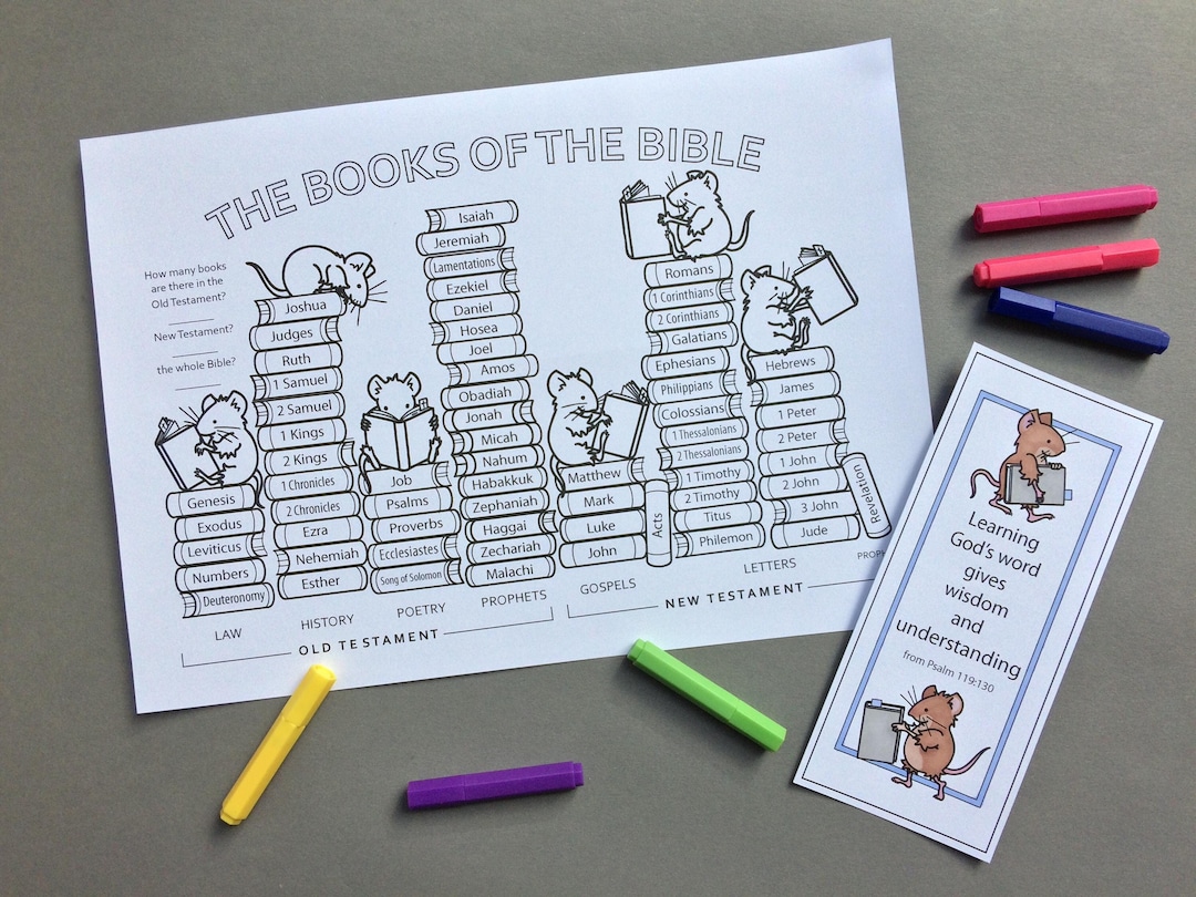 Books of the Bible Activity Colouring Page With Colour in Bookmarks. - Etsy