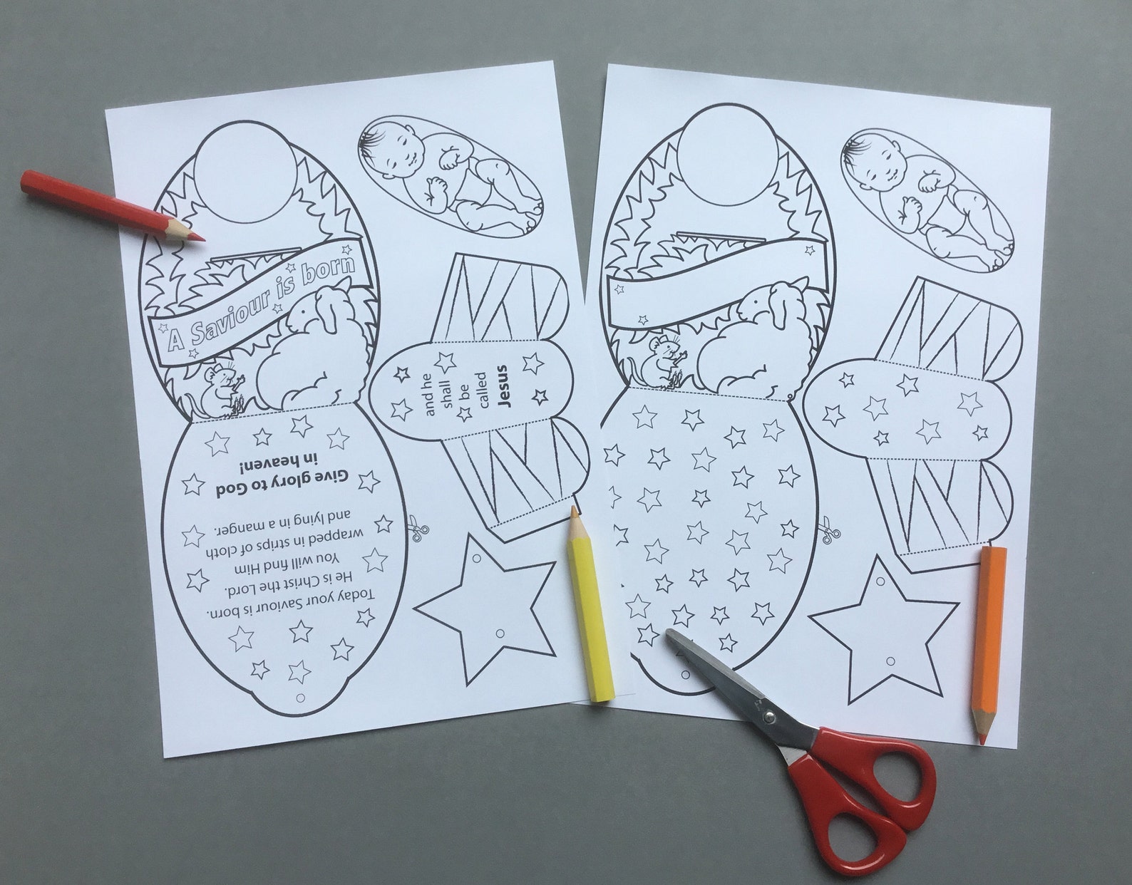 Nativity Christmas Decoration Activity With Colouring Page in Black and ...