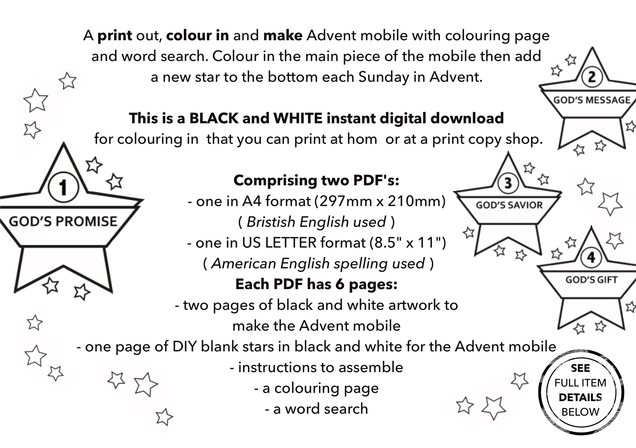 Advent Christmas Mobile Decoration Activity With Colouring Page and ...