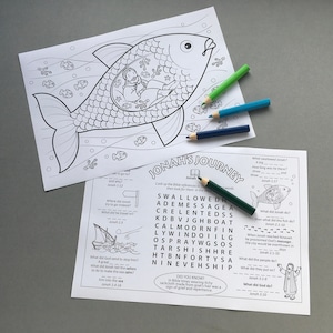 Jonah and the Big Fish Activity Craft Page With Colouring Page and Word ...