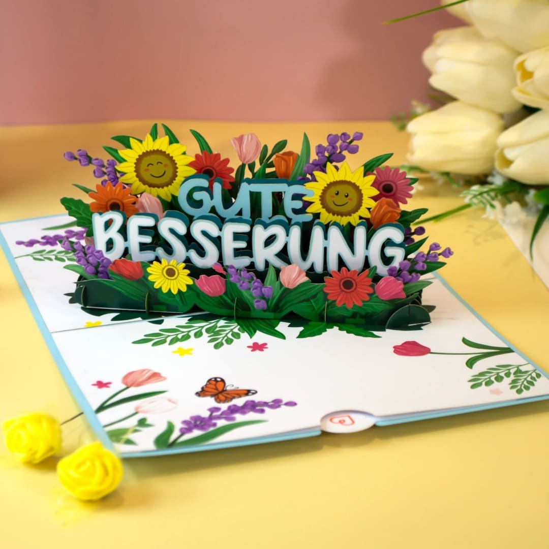 Pop up Card Get Well Soon - 3D Recovery Card With Flowers and ...