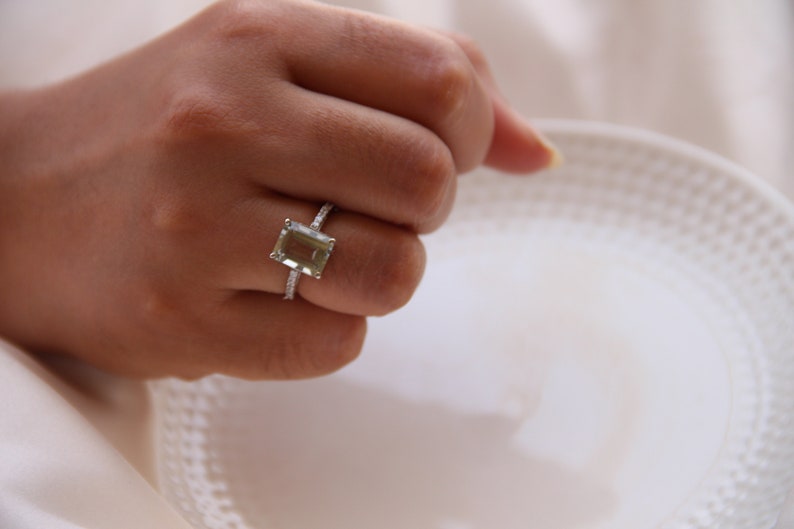 Natural Green Amethyst Ring Emerald Cut Amethyst Natural - Etsy