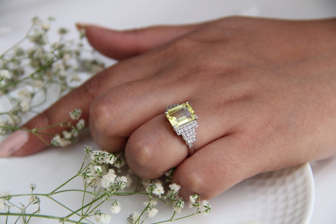 LEMON QUARTZ RING Engagement ring wedding ring statement | Etsy