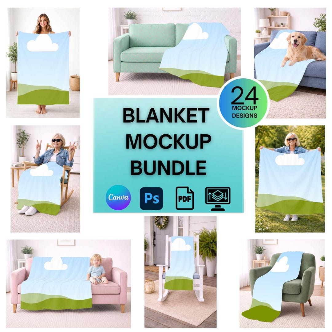Blanket Mockup Bundle | 24 Templates | Microfiber, Fleece, Sherpa ...